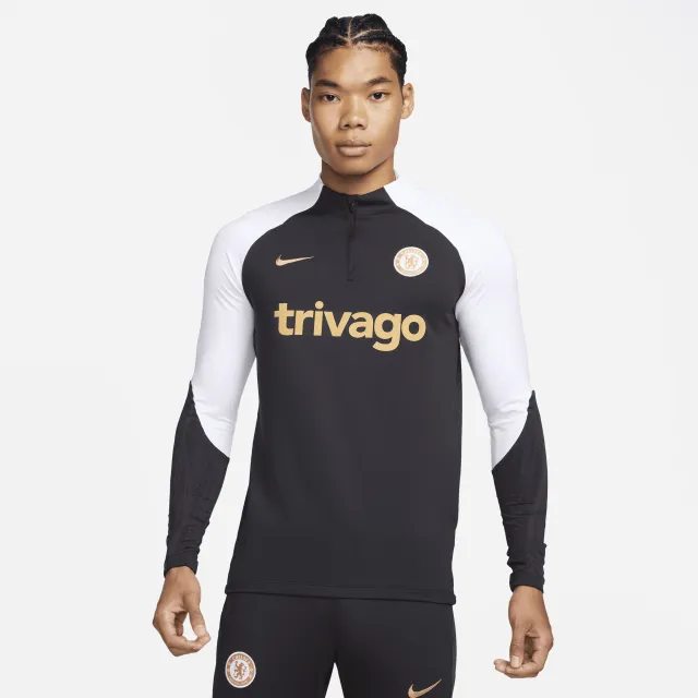 Nike Chelsea Dri-Fit Strike L/S 1/4 Zip Drill Top - Black/Gold 2023 ...
