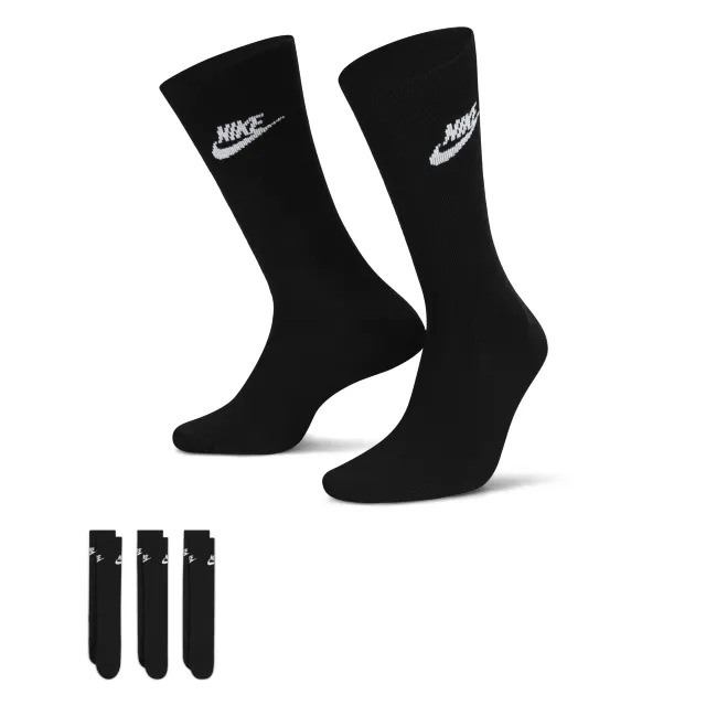 Nike Unisex Sportswear Everyday Essential Crew Socks 3 Pairs - Black ...