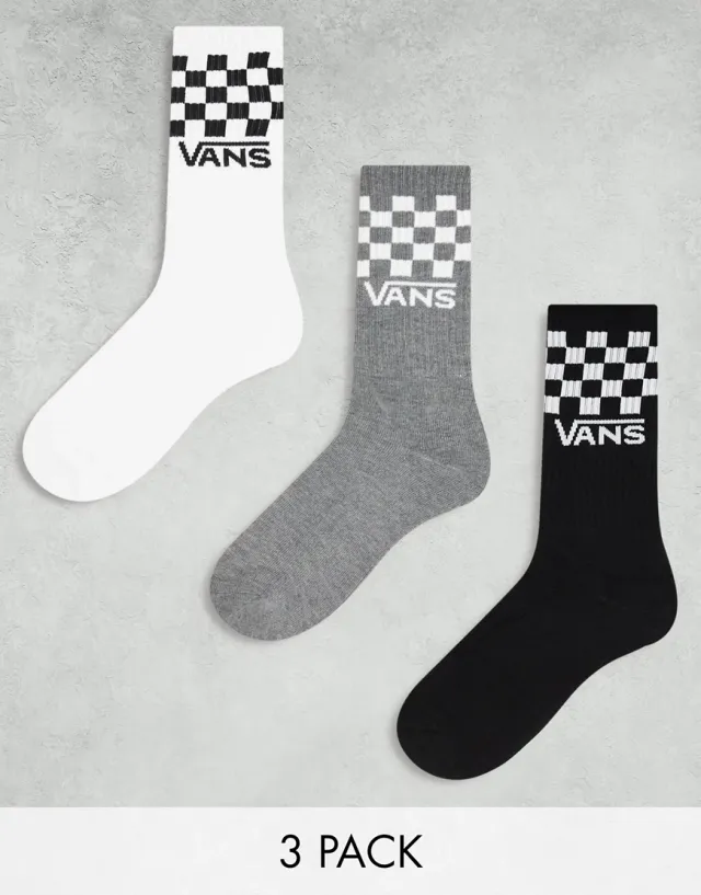 Vans - Classic Check Crew Socks (3 Pairs), Man, Black | VN000F0WY28 | FOOTY.COM