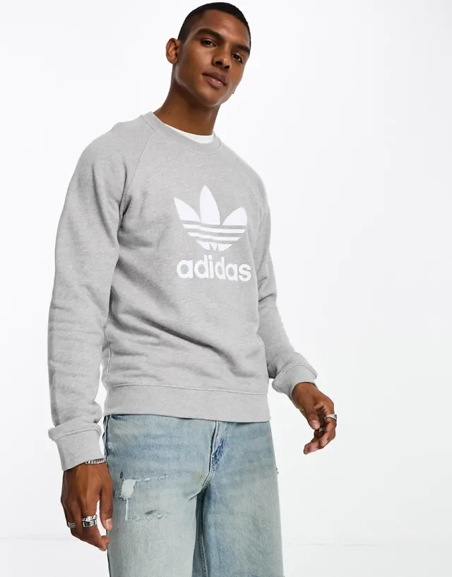Adidas Originals Adicolor Large Trefoil Logo Sweatshirt In Grey ...