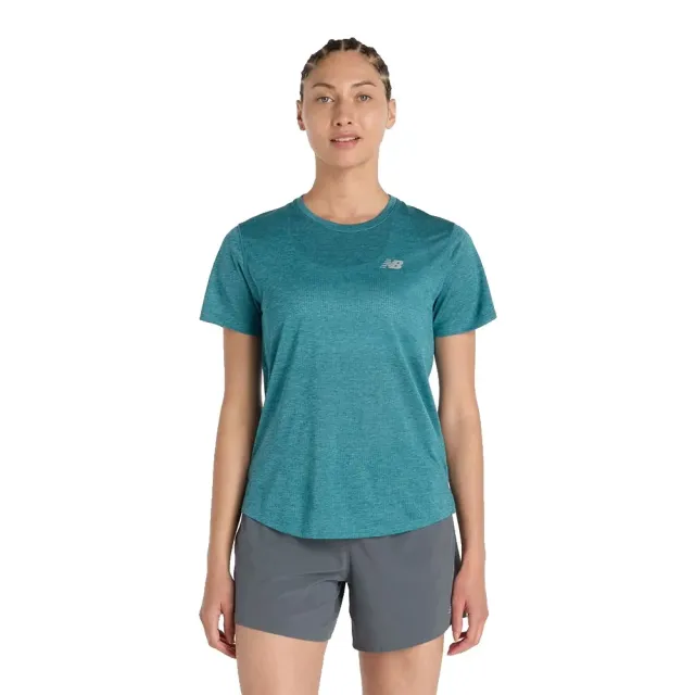 New Balance Women's Athletics T-Shirt in Blue Poly Knit | WT41253 ...