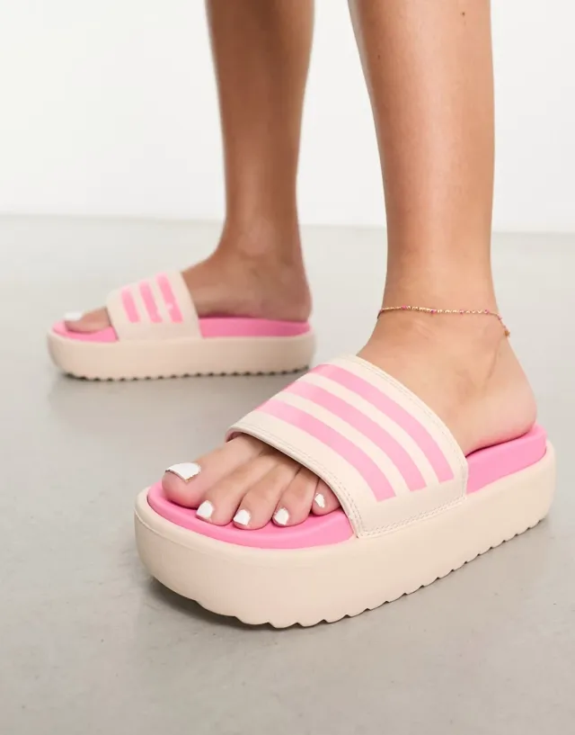 adidas Adilette Platform Slides - Pink | HP9409 | FOOTY.COM