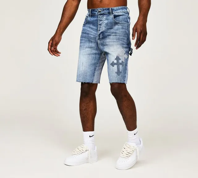 Dripmade Riot Flare Denim Short - Light Blue | DRPM 111 - L.BLU | FOOTY.COM