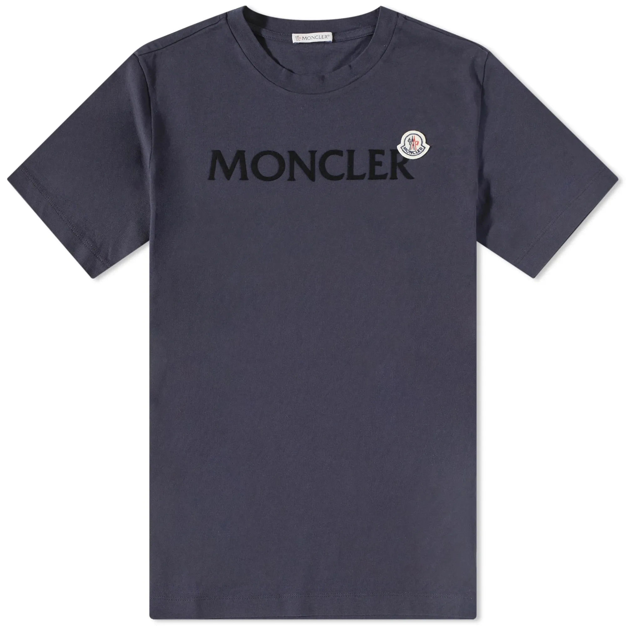 Moncler Men's Text Logo T-Shirt Navy | 8C000-8390T-47-778 | FOOTY.COM