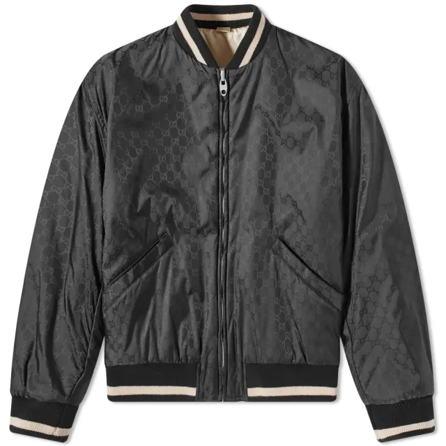 Gucci Men's Nylon Jaquard Bomber Jacket Black | 672259-ZAHV9-1043 ...