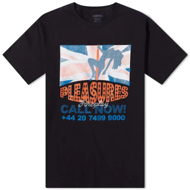 Pleasures Men's Call Now T-Shirt Black | P23SU052-BLK | FOOTY.COM