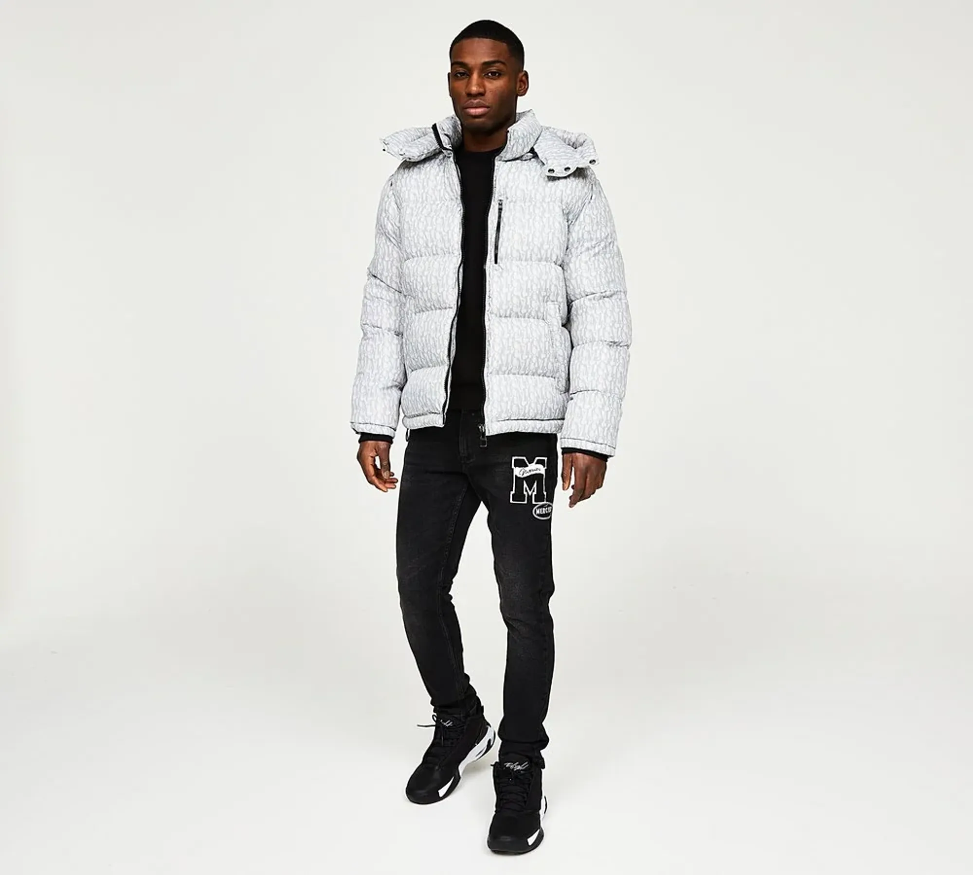 Mercier Riod AOP Puffer Jacket - Grey - Size XL - Grey | MERC180 ...