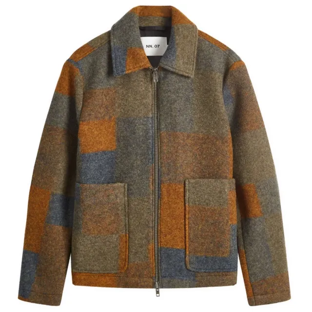 NN07 Men's Gael Patchwork Wool Jacket Brown Check | 2278267894-785 ...