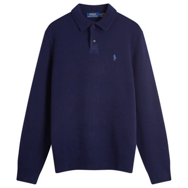 Polo Ralph Lauren Men's Lambswool Knitted Long Sleeve Polo Hunter Navy ...
