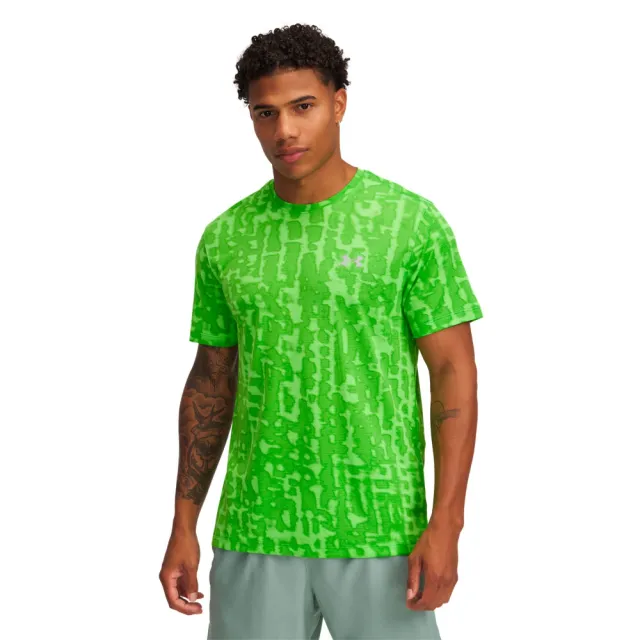 Men's Under Armour Launch Printed Short Sleeve Cyber Green / Reflective ...