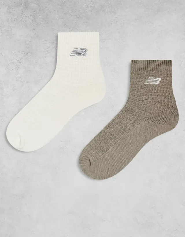 New Balance 2 Pack Waffle Ankle Socks In Cream And Beige-Neutral ...