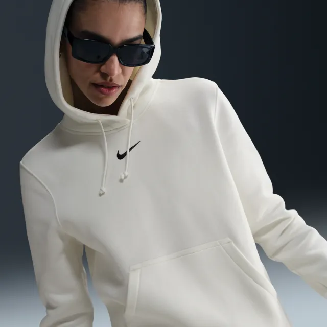Women's Nike Phoenix Fleece Hoodie in Cream/Black | HF6839-133 | FOOTY.COM