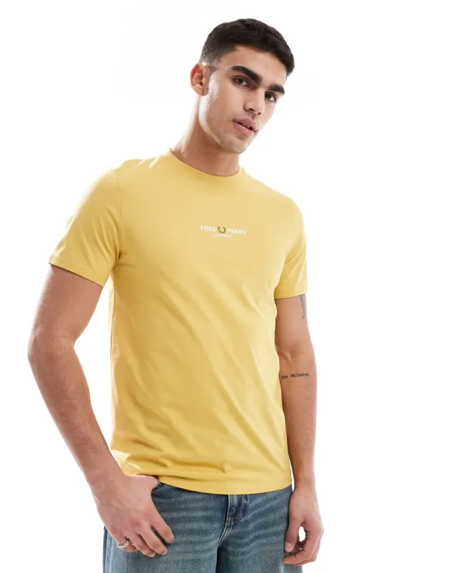 Fred Perry Central Logo T-Shirt In Yellow | M9825-X18 | FOOTY.COM