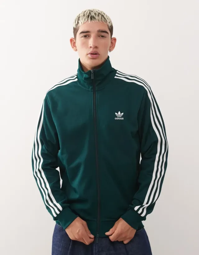 Adidas Originals Classic Track Top In Dark Green And White | JY1280 ...